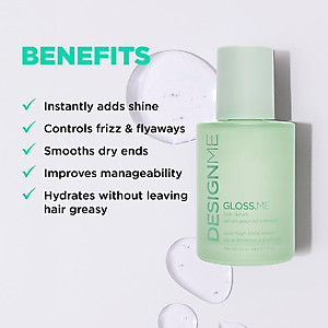 GLOSS.ME Hair Serum by DESIGNME | Anti Frizz Hair Serum for Women | Argan Hair Serum Adds Shine, Smoothness, & Hydration | Paraben & Sulfate Free Straight, Wavy, Coily, or Curly Hair Serum, (2.5 Oz)