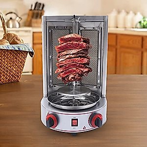 BJTDLLX Shawarma Machine Gas Doner Kebab Grill 110v Stainless Steel Commercial Roasters Barbecue Machine with 2 Burner Propane Gas Vertical Broiler for Restaurant Dinner Home Kitchen