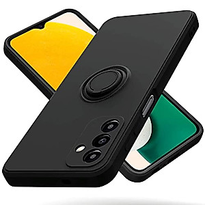 ZIYE Samsung A13 5G Phone Case with Ring Stand Holder Clip Kickstand, Skin-Friendly Touch Silicone Case with 360°Rotatable Ring Kickstand Shockproof Fall-Proof Military Drop Protection Cover Black