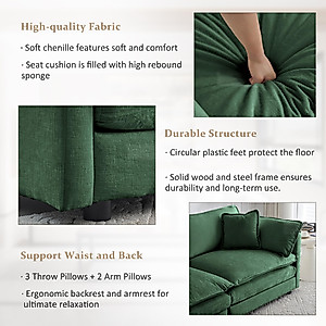 111.5" Oversized 3-Seater Soft Chenille Sofa, Modular Sectional Sofa Cloud Couch for Living Room, Modern Deep Seat 3 Seat Large Couches (Green, 3 Seat)