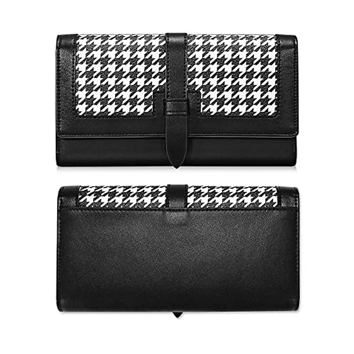 Solaround Leather Wallets for Women Tri-fold Large Capacity Clutch Wallet (Clutch, Black)