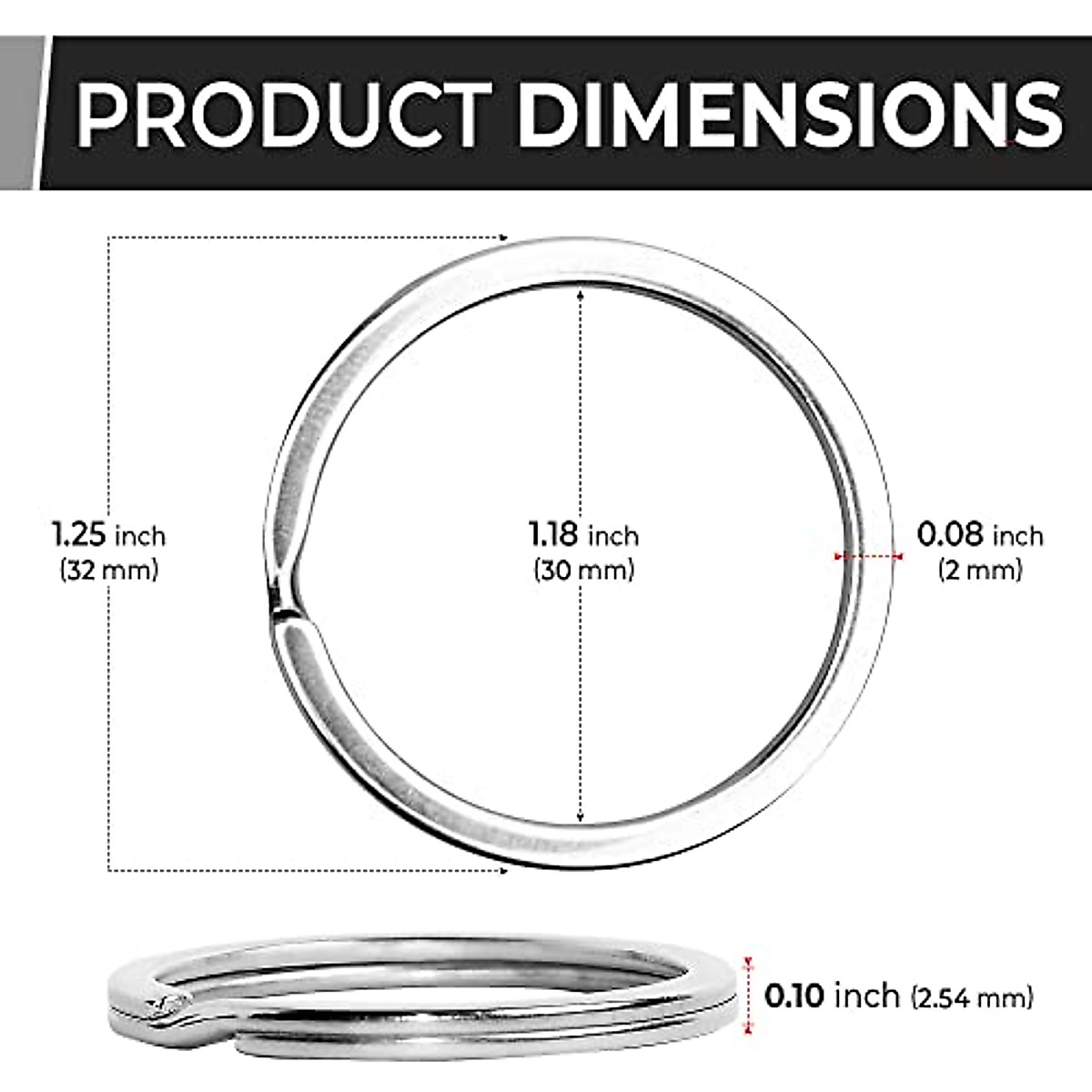 Crest Stainless Steel Key Rings - 10 Pcs - ~1.25inch, 32mm Surgical - Marine Grade SS316 Round Split Key Rings for Keychains - Surgical - Marine Grade Stainless Steel Keychain