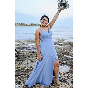 Wisteria Chiffon v Neck Bridesmaid Dresses for Women Long Ruched A Line Pleated Formal Evening Dress with Slit Size 12