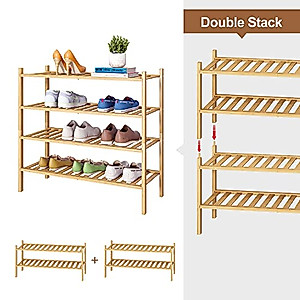 FILWH Bamboo Shoe Rack Stackable Shoe Shelf Storage Organizer for Unit Entryway Hallway and Closet Sturdy Freestanding Shoe shelf Natural (4 Tier)