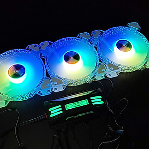 KLLsmDesign Pwm Fan Temperature Controller Integrator, Remote Control Computer RGB Light Adapter, 8 * 4 Pin Fan Speed Controller Ports, 10 * 5v 3pin A-RGB Ports with Magnet （Black）