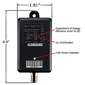 Reliable Cable Power Supply, High Efficiency OEM Replacement Wall Mount Coax Adapter for CATV Drop Amplifiers 12V 500mA (0.5A) with F-Type Connection, DoE Level VI Rated