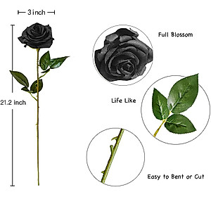 IPOPU Black Roses Artificial Flowers 12pcs Artificial Roses Real Touch Black Fake Silk Rose Flowers Floral Arrangement Faux Roses for Home Wedding Party Shop Garden Bridal Decorations DIY (Black)