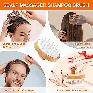 Scalp Massager Hair Brush,Scalp Scrubber Shampoo Brush with Soft Silicone Bristles,Bamboo Scalp Massager Hair Growth for Dandruff Removal,Wet Dry Hair Massager Scalp Brush for Men Women Kids Pet,Round