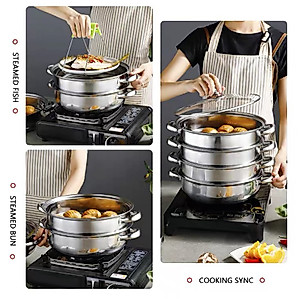 4 Piece Stainless Steel Steamer Pot Set with Glass Lid and handle,for Steamer Cooking,Casserole,Saucepan (4 layer)