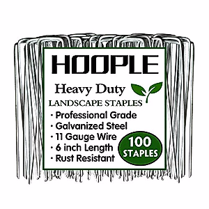 HOOPLE 100 PC 6'' 11 Gauge Heavy Duty U-Shaped Securing Garden Stakes Pins - Sod Fence Landscape Staples for Anchoring Weed Barrier and Landscape Fabric, Premium Ground Stakes(100)