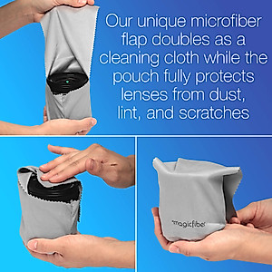 MagicFiber Microfiber Camera Lens Pouches (3 Pack) Ultra Soft Bags with Built-in Cloth for Cleaning and Storing Camera Lenses