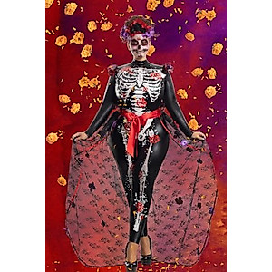 Party King Women's Plus Size Rosas Day of The Dead Costume, Black, 1X
