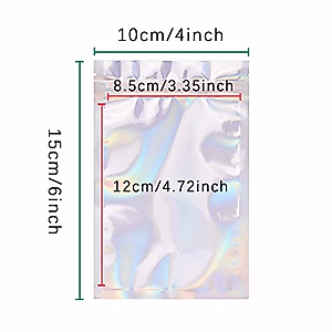 100 Pieces Resealable Smell Proof Bags - 4 x 6 Inches Foil Pouch Bags， Flat Clear Ziplock Food Storage Bags Plastic Packaging Foil Mylar Bags for Party Favor Food Storage (Holographic Rainbow Color)