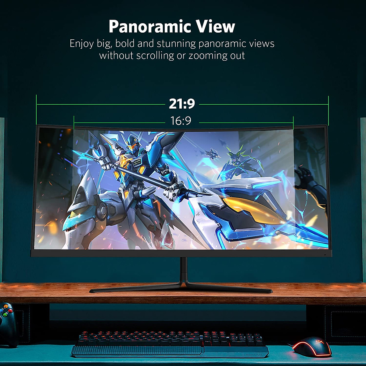 Fiodio 30in Curved Gaming Monitor 100Hz, Full HD 21:9 Ultrawide PC Computer Monitor Built-in Speakers, 2560 * 1080P HDMI DP Ports, VESA Wall Mount Ready 75 x 75mm (DP Cable Included)