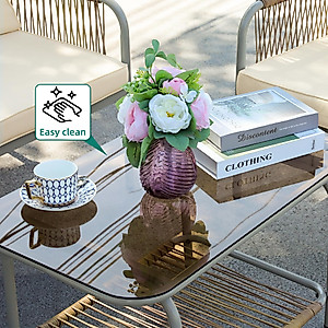 YITAHOME 4 Pieces Patio Furniture Set, Wicker Outdoor Conversation Set, All-Weather Rattan Bistro Set with Loveseat Set, Coffee Table and Cushions for Backyard, Balcony, Deck - Beige