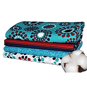 Teal Circles-A 4 Fat Quarters Bundle, 100% Cotton