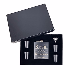 Personalize Gift Groomsmen Proposal 6pc Black Flask Gift Box Set Custom Laser Engraving