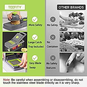 TeeFity Vegetable Chopper, Multifunctional Chopper Vegetable Cutter with 7 Interchangeable Blades, Mandoline Onion Dicer for Kitchen, Veggie Chopper Food Slicer with Container and Drain Basket