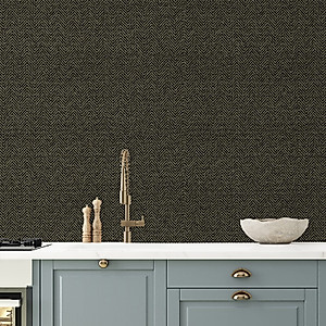 17.7''x236'' Black Grasscloth Peel and Stick Wallpaper Black Textured Wallpaper Linen Fabric Contact Paper Modern Geometric Wallpaper Black Gold Wall Paper Vinyl Film for Cabinets Countertops Walls
