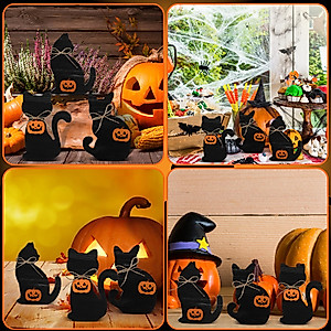 Redbaker 3 Pieces Halloween Black Cat Table Decor Black Cat Tabletop Block Sign Halloween Tiered Tray Decor Rustic Farmhouse Centerpieces for Home Shelf Party supplies