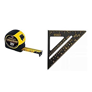 Stanley Tools 33-725 46-071 25ft. Fatmax Tape Rule and Premium Quick Square Layout Tool Combo Pack