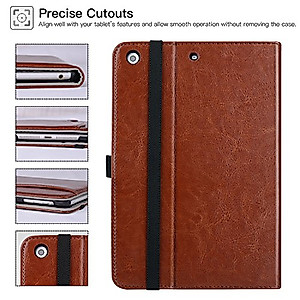 Ztotop iPad Mini 1/2/3 Case, Premium Leather Folio Stand Protective Case Smart Cover with Multi-Angle Viewing, Pocket, Functional Elastic Strap for Apple iPad Mini 3/ Mini 2/ Mini 1 - Brown