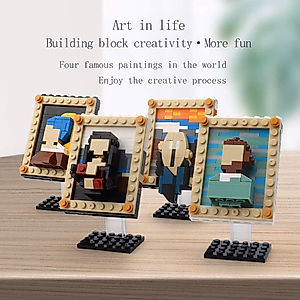 4 Pcs World Famous Painting MOC Building Blocks Toy Set, Compatible with Lego Building Set,Art Portrait Toys,Educational Classic Toy Bricks,STEM Gift Toys for Kids Boys Girls