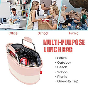 Lunch Bag, Wosweet Leakproof Insulated Lunch Box Cooler Bag for Women, Lunch Container Tote Bag with Zapper & Pocket, Pink