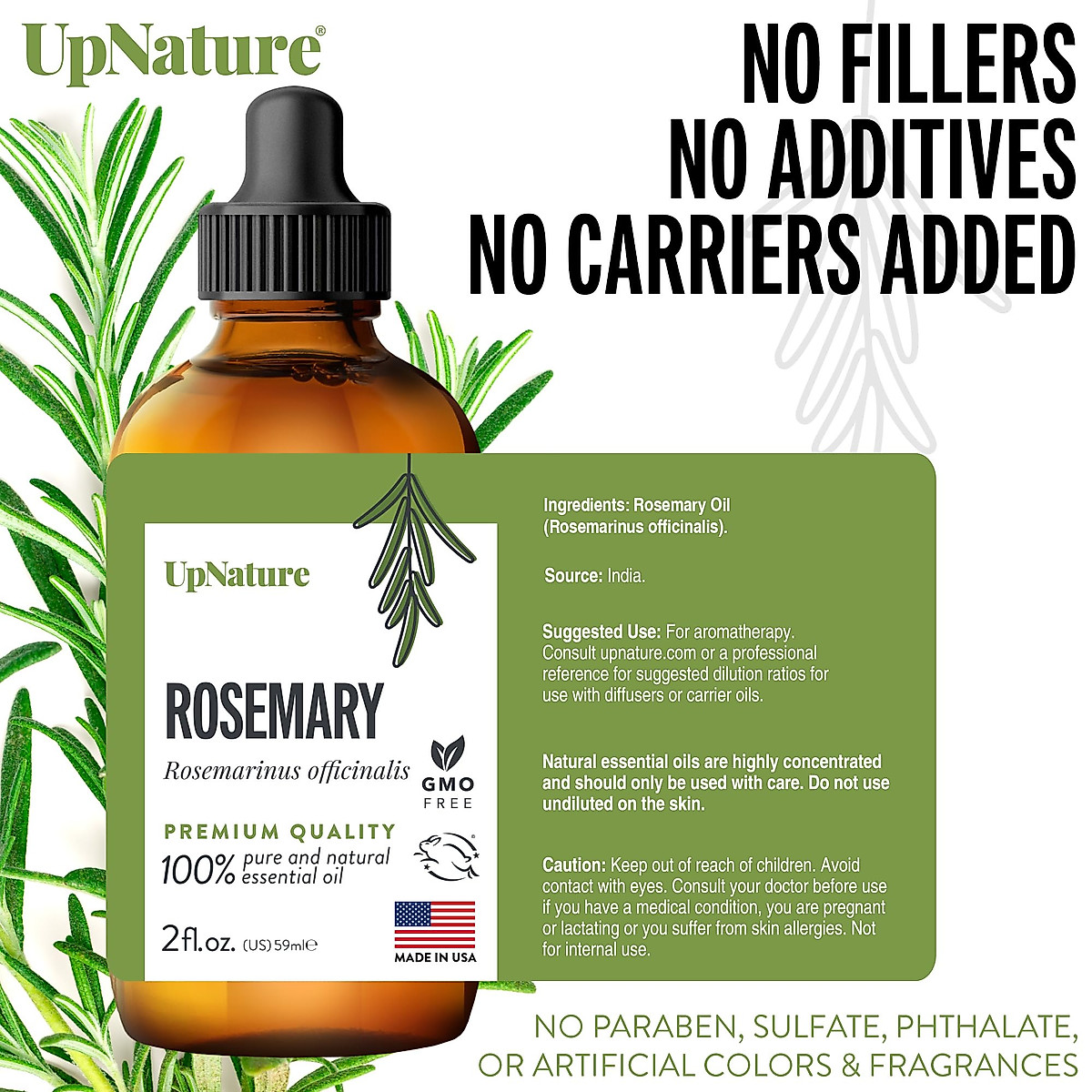 UpNature Rosemary Essential Oil - 100% Pure Rosemary Oil for Hair Growth - 2oz