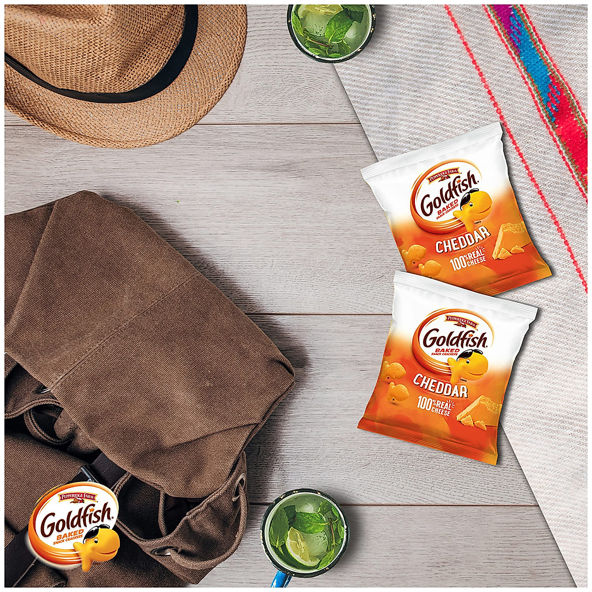 Goldfish Cheddar Cheese Crackers, Baked Snack Crackers, 1 oz On-the-Go Snack Packs, 20 Count Box