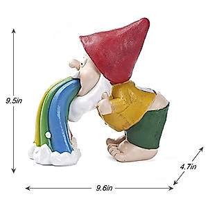 UDDDSR Garden Gnome Statue, Gnome are Throwing up Rainbow in Your Garden, Funny Gnome Figurine with Solar Running Led for Patio Yard Art Decoration, Outdoor Lawn Ornaments, Garden Gift