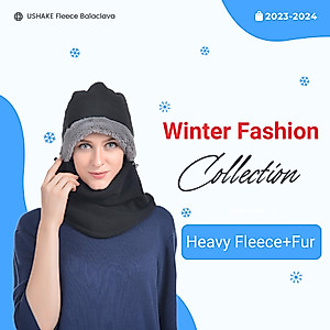 USHAKE Fleece Balaclava Women Ski Face Mask for Winter Under Armour Face Warmer for Womens Black