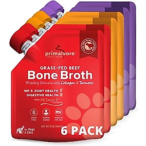 Primalvore Free-Range Bone Broth for Dogs &Cats, Mobility Formula w/Collagen Peptides to Help Support Hip & Joints, Digestion, Skin & Coat and Hydration, Human Grade, Mixed Pack