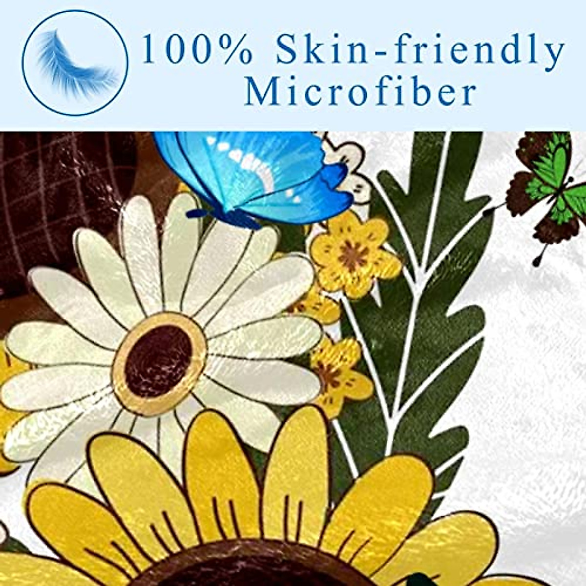 Beautiful Butterfly Sunflower Prints Soft Warm Cozy Blanket Throw for Bed Couch Sofa Picnic Camping Beach, 150×100cm