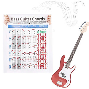 Bass Guitar Chords Chart, 4-String Bass Note Chart of Scale Chords for Beginners and Teachers Wear-Resistant Bass Reference Poster Bass Guitar Chords Poster