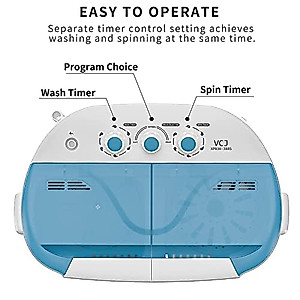 VCJ Portable Washing Machine, Twin Tub Washing Machine Laundry Compact Washer spinner Combo with 14lbs capacity, 9Lbs Washer and 5Lbs Spinner dryer for Apartments RVs and Dorms