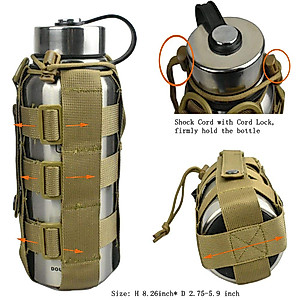 Minimalist Adjustable MOLLE Water Bottle Holder Kettle Pouch Belt Bottle Carrier for 17-42 Oz Water Bottle (Coyote Brown)