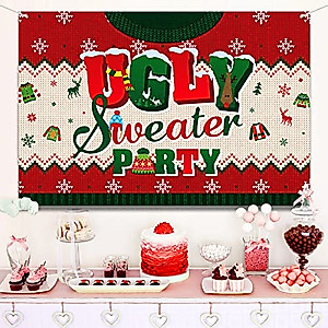 Ugly Christmas Sweater Party Decorations-Ugly Sweater Party Backdrop Supplies,5x3ft Vinyl Christmas Ugly Sweater Photo Prop Background Banner for 2022 Winter Christmas Holiday Supplies