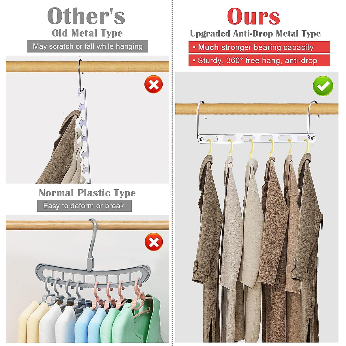 12 Pack Space Saving Hangers for Clothes, Collapsible Metal Hangers Organizer, Closet Hangers Space Saver, Clothes Hanger Organizer, Magic Hangers for Organization and Storage, Dorm Room Essentials