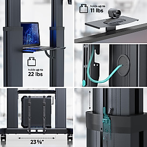 ONKRON Mobile TV Stand on Wheels for 70-110 Inch TV up to 320 lbs, Heavy Duty TV Stand Height Adjustable with Shelf & Aluminum Columns, max VESA 1000x600 Wide TV Cart Rolling TV Stand Portable Black