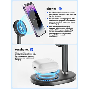 2 in 1 Magnetic Wireless Charger, 15W Fast Charging Mag-Safe Charger Stand for iPhone 15/14/13/12 Series, Wireless Charging Station for AirPods 3/Pro/2 (with QC3.0 Adapter)
