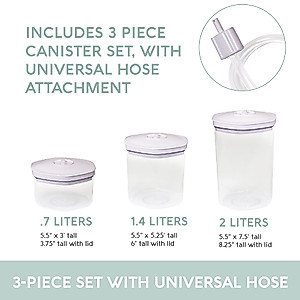 Avid Armor Vacuum Food Containers 3 Piece Set for Home Kitchen, Coffee Drinkers, Pasta Lovers Keep Your Food Fresh Cannister Sizes: 2L, 1.4L, and 0.7L Complete with Accessory Hose. BPA Free.