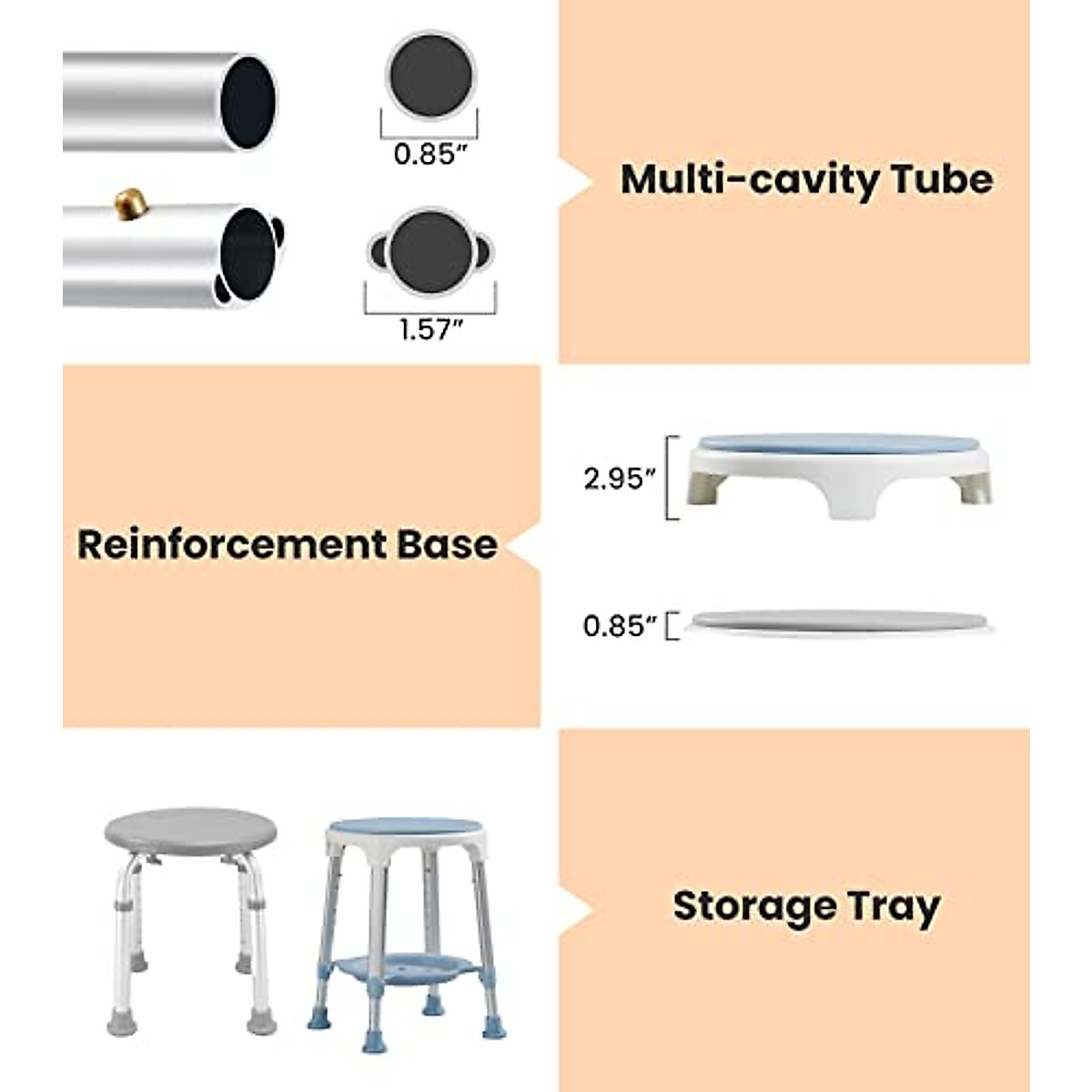 Realunisence Shower Chair for Inside Shower Swivel Shower Stools 300lb Adjustable Bathtub Chair Tool-Free Assembly Tub Seat Bench with Storage Tray for Seniors Elderly Handicap Disabled Blue