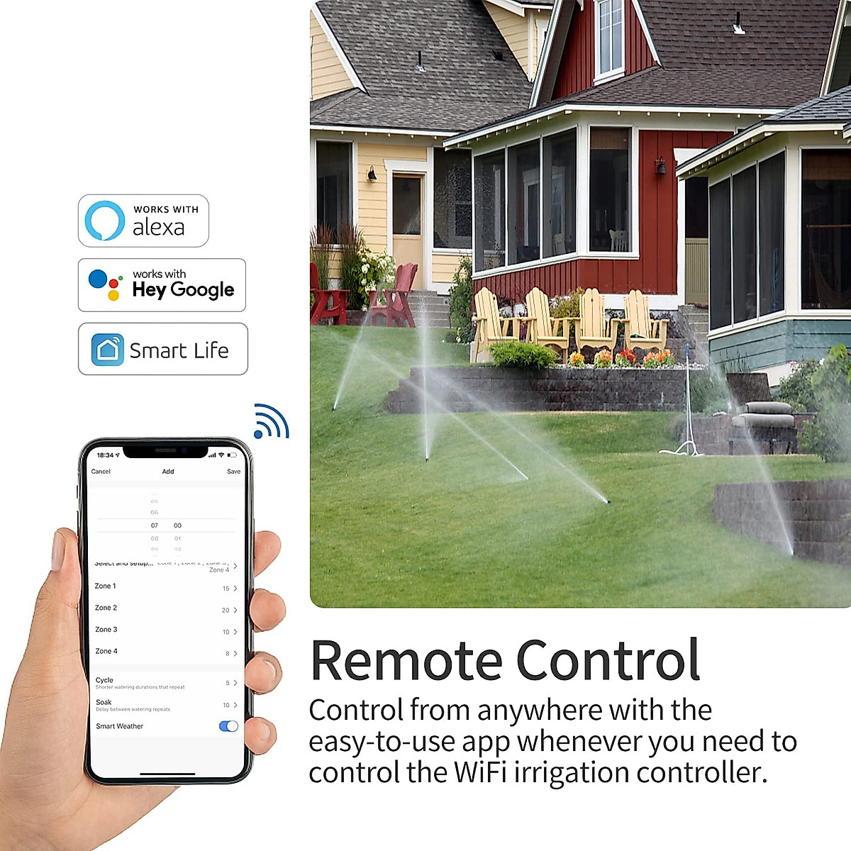 US:E Smart Sprinkler Controller, 8 Zone Watering Timer & Weather Intelligent Irrigation System, Compatible with Alexa and Google Assistant, App Remote & Voice Control, Rain Freeze and Snow Skip