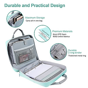 Losong 3 Ring Zipper Binder 2 Inch with Shoulder Strap 500 Sheet Capacity & Multi-Pockets for School and Office Binder Organizer, Compatible with 13-Inch MacBook/Tablet (Patent Design Light Blue)