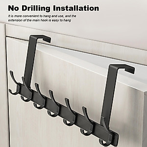 Walbest Over Door Storage Rack with 5/6/7 Hooks, Punch Free Over The Door Hooks, Heavy Duty Carbon Steel Door Back Hooks, Mount Hanging Coat Towel Bag Hat Scarf Organizer Rack Hanger Black 7 Hooks