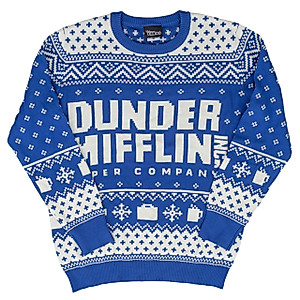 Ripple Junction The Office Dunder Mifflin Blue Ugly Christmas Sweater (XX-Large)