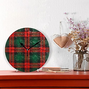 Haskirky Round Digital Clock Red and Green Grid Creative Decorative Quiet Not Ticking Clock,Bedroom Living Room Bathroom Kitchen Office Wall Ornament (Gold 10x10In)