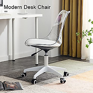Acrylic Clear Desk Chair Modern Home Office Ghost Chairs with Wheels Cute Armless Rolling Vanity Plastic Chair with Adjustable Height (Clear)