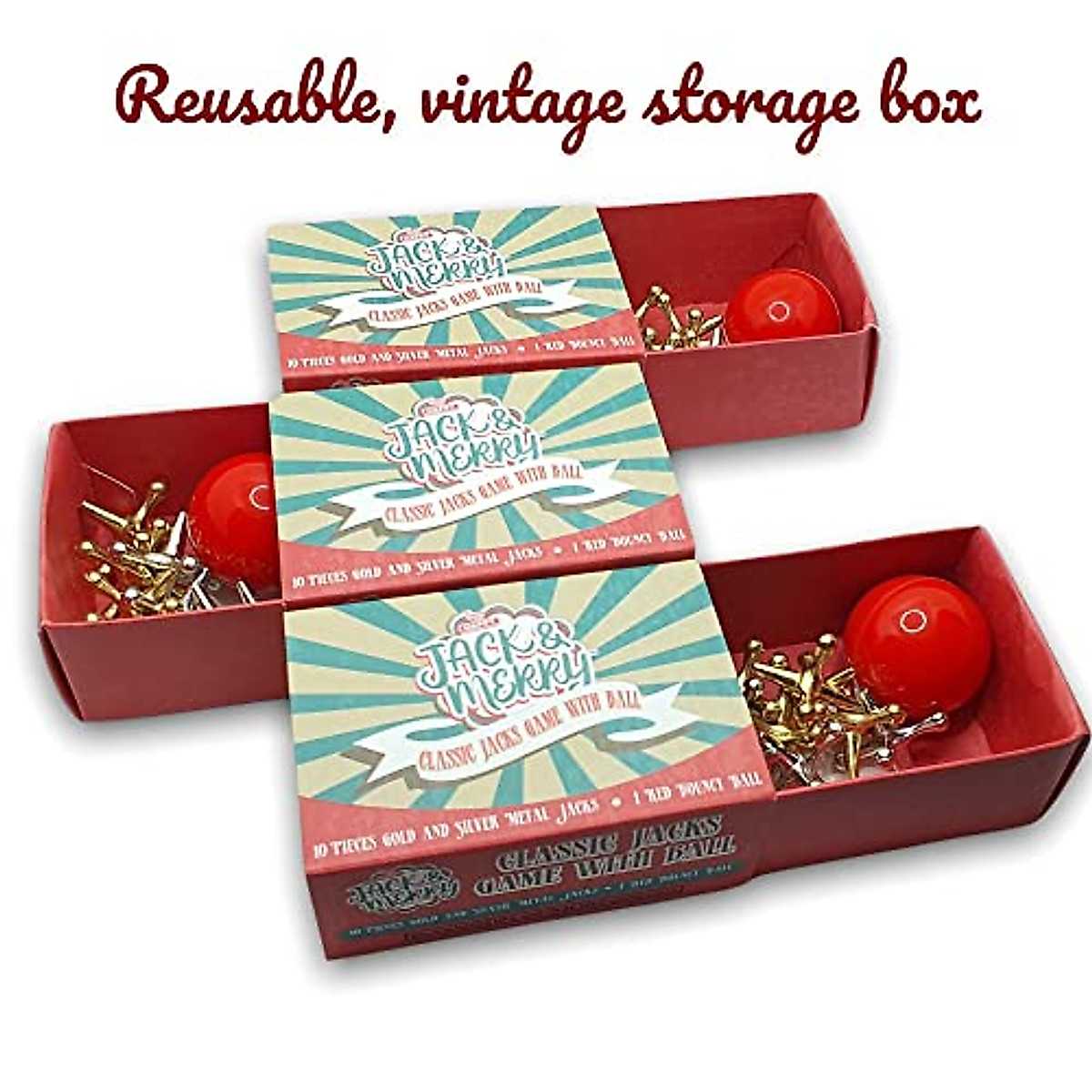 Vintage Metal Jacks Game with Ball - 3 Sets of Jax Game per Order, Retro Toys for Birthday Party,Chinese Jacks Pinata Filler Toy in Bulk,Giant Game Jax for All Ages, Jumping Jack by HAPPY JACK & MERRY